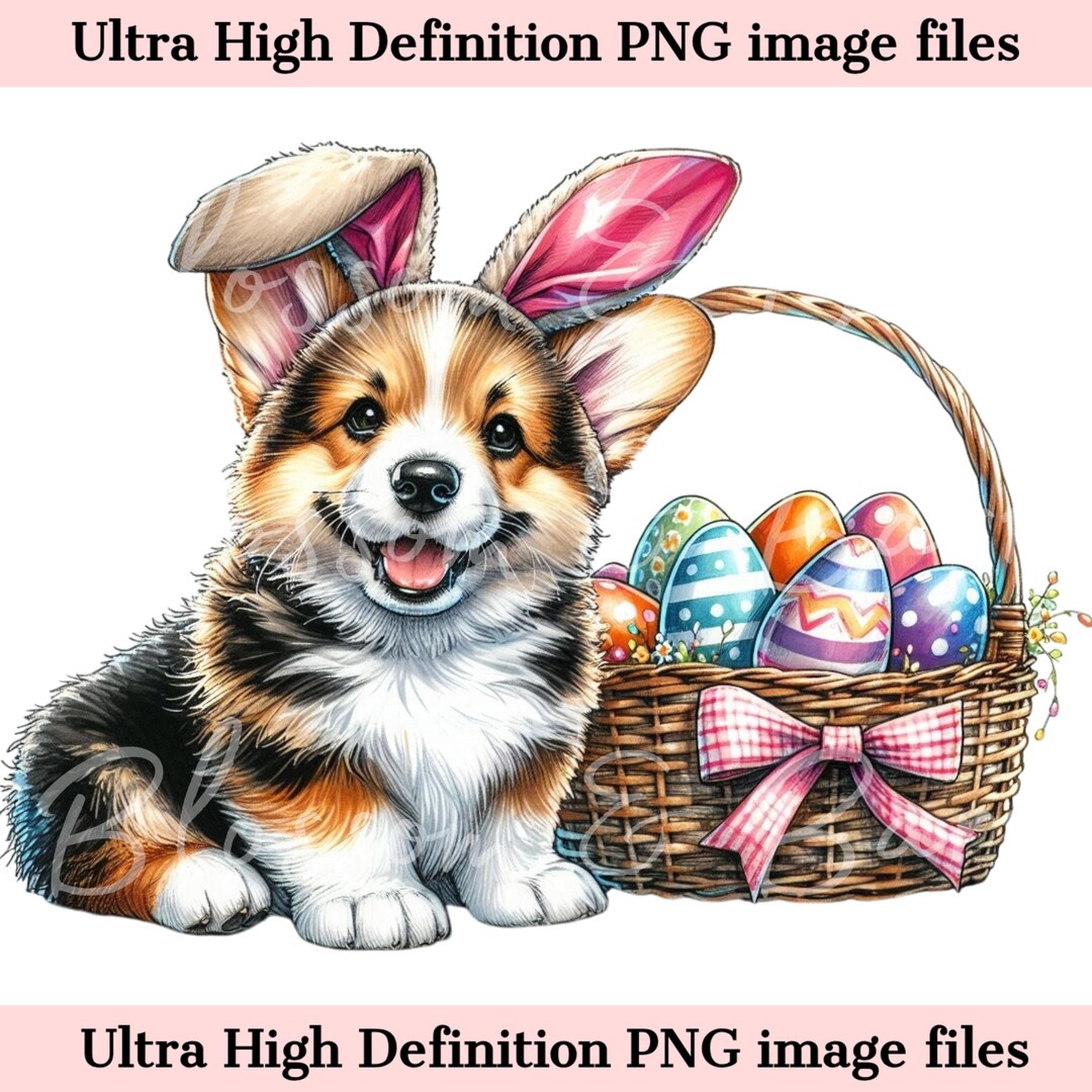 Digital Easter Pembroke Welsh Corgi PNG Printable Dog Portrait PNG ...