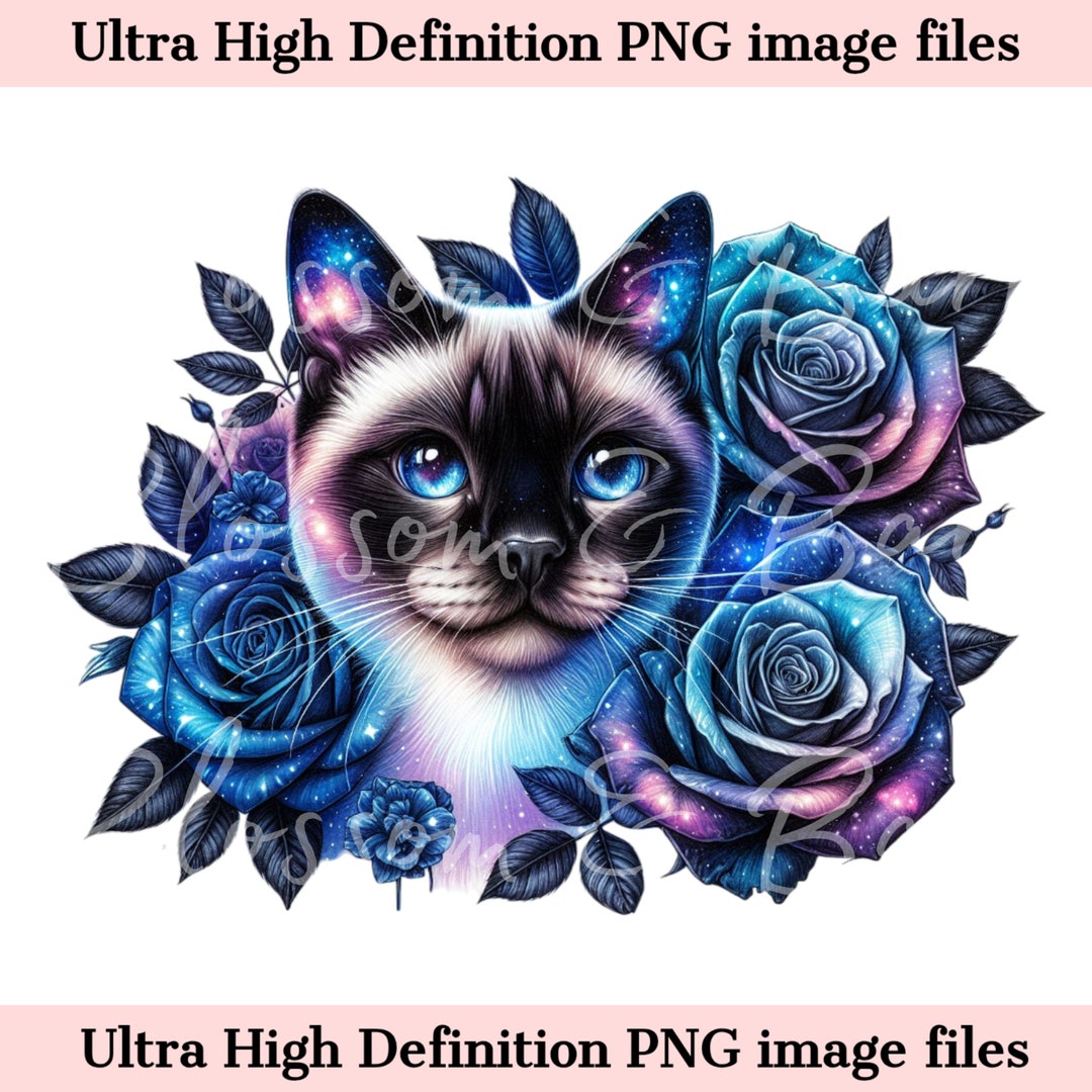 Digital Siamese Cat PNG Galaxy PNG - Cute Cat PNG Instant Download for ...