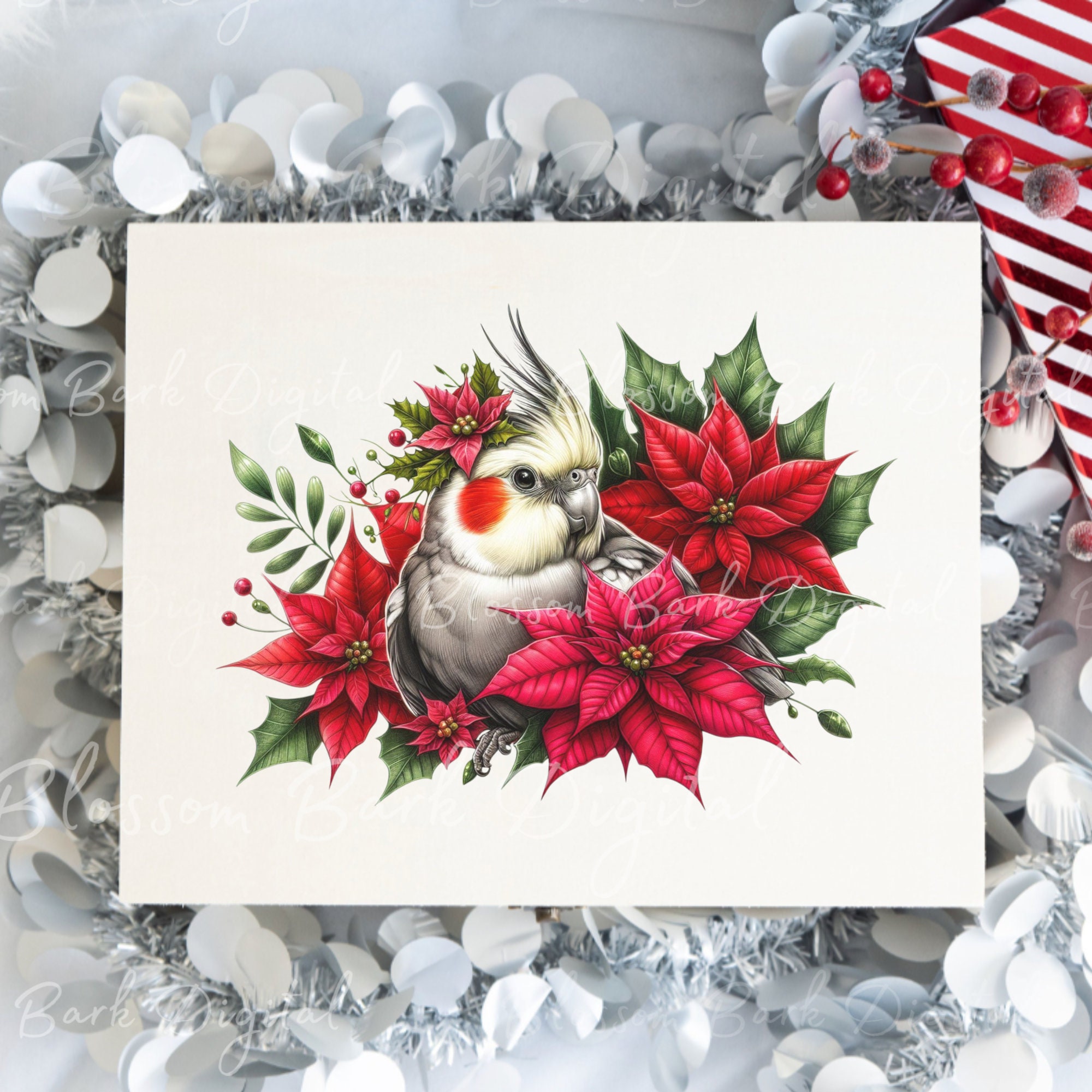 Digital Christmas Cockatiel PNG Holiday Pet Art - Small Bird Owner PNG ...