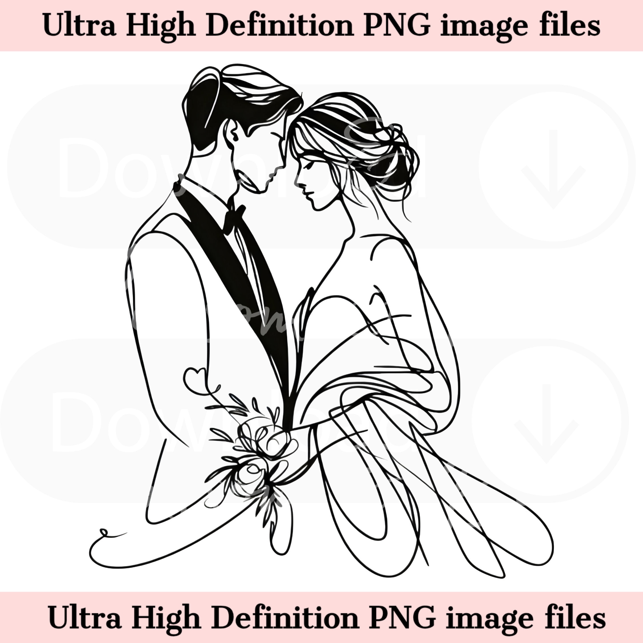 Digital Sketch Line Bride and Groom PNG File Beautiful Ink Line Art ...