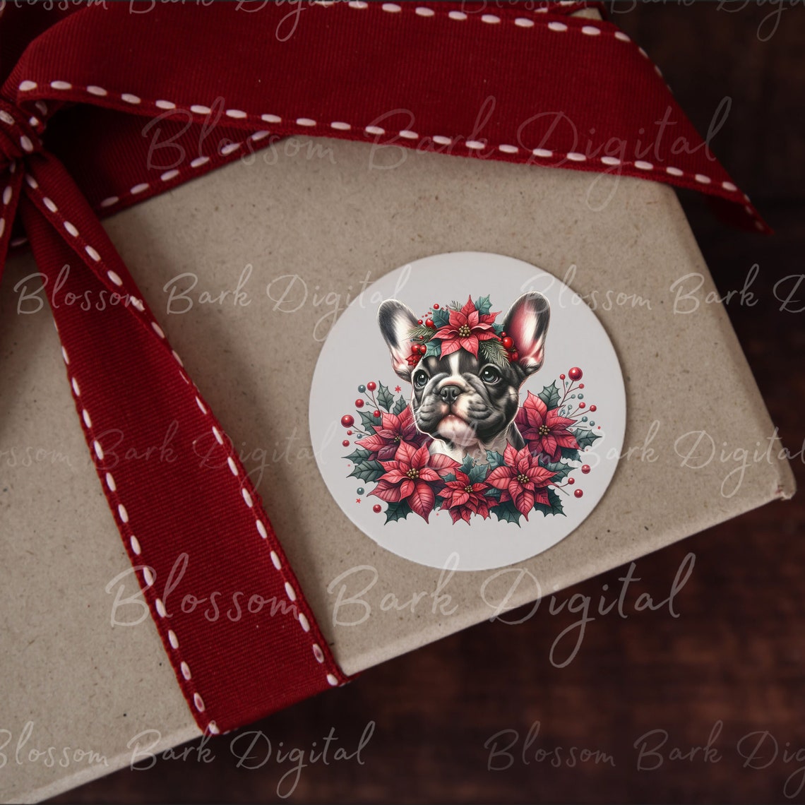Digital Christmas Merle French Bull Dog PNG Flower Dog Art Frenchie ...