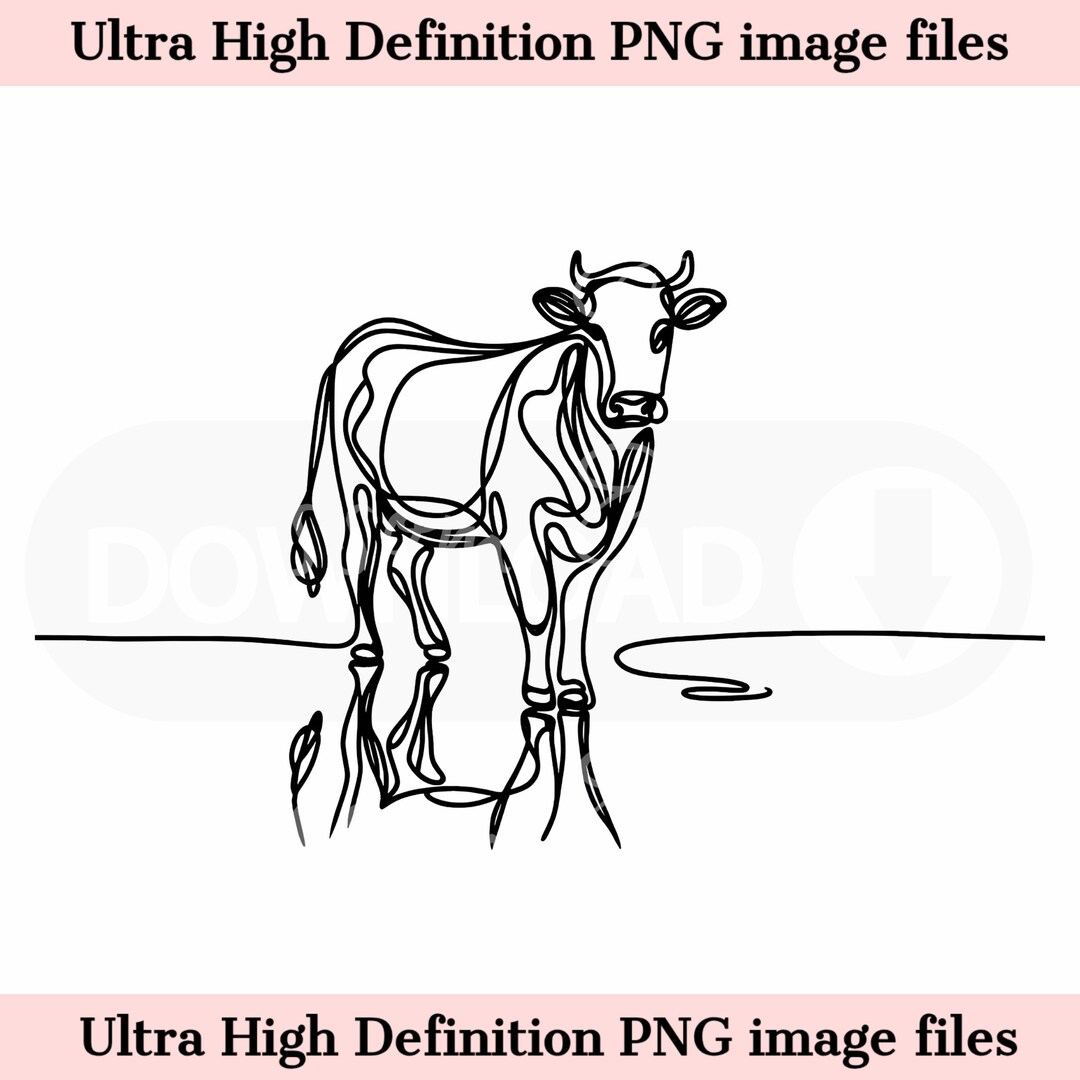 Digital Sketch Line Cow PNG File Beautiful Ink Line Art Minimal Farming ...