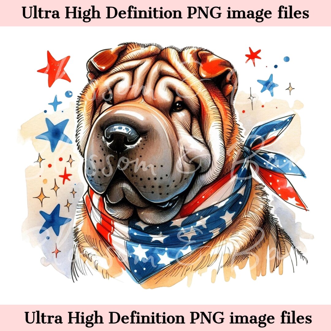Digital Cute Shar Pei PNG Printable Dog Portrait PNG - Trendy Summer ...