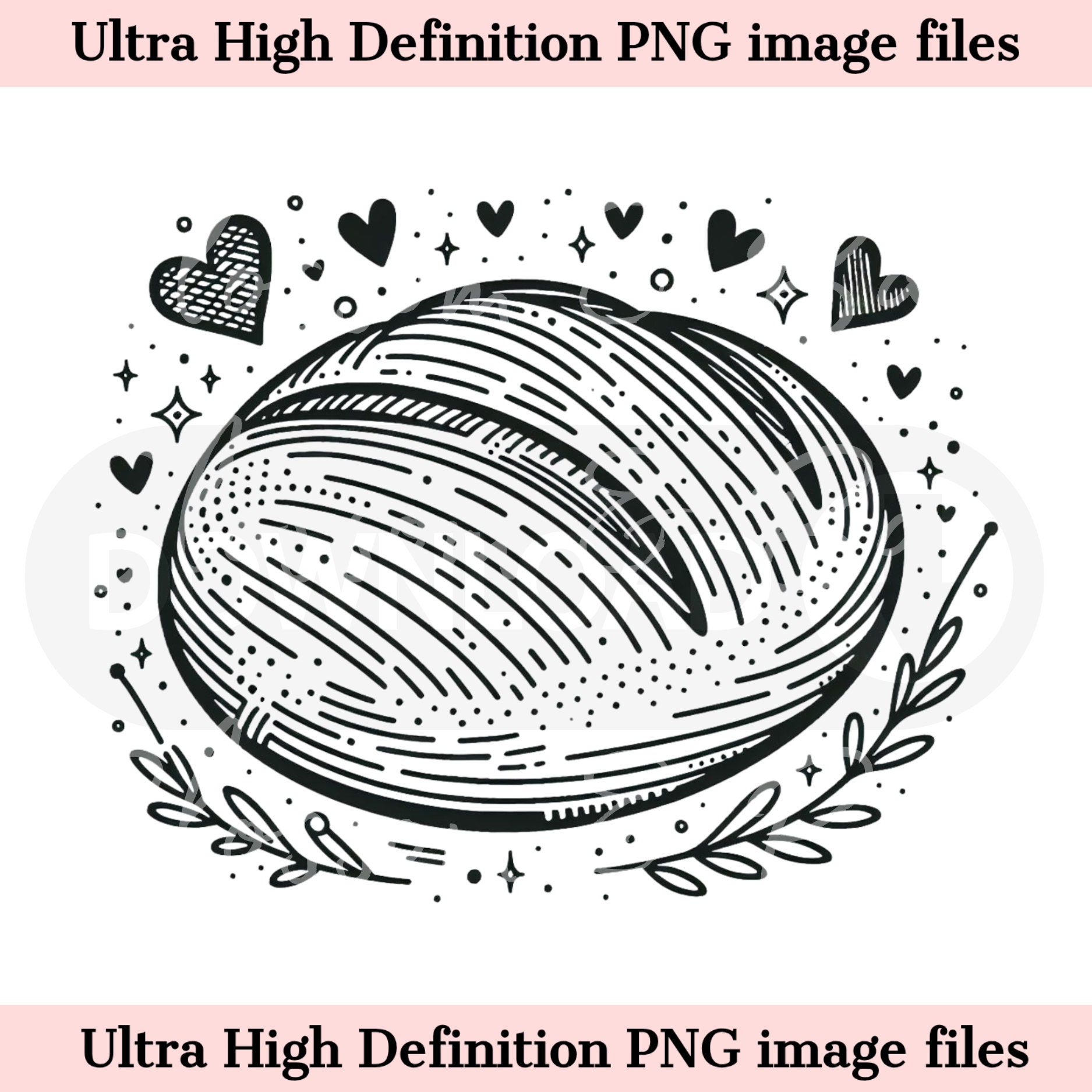 Digital Sourdough Love Bread PNG File Beautiful Ink Line Art Minimal ...