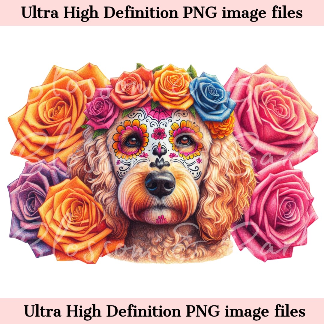 Digital Goldendoodle PNG Day of the Dead Art Goldendoodle Dog PNG ...