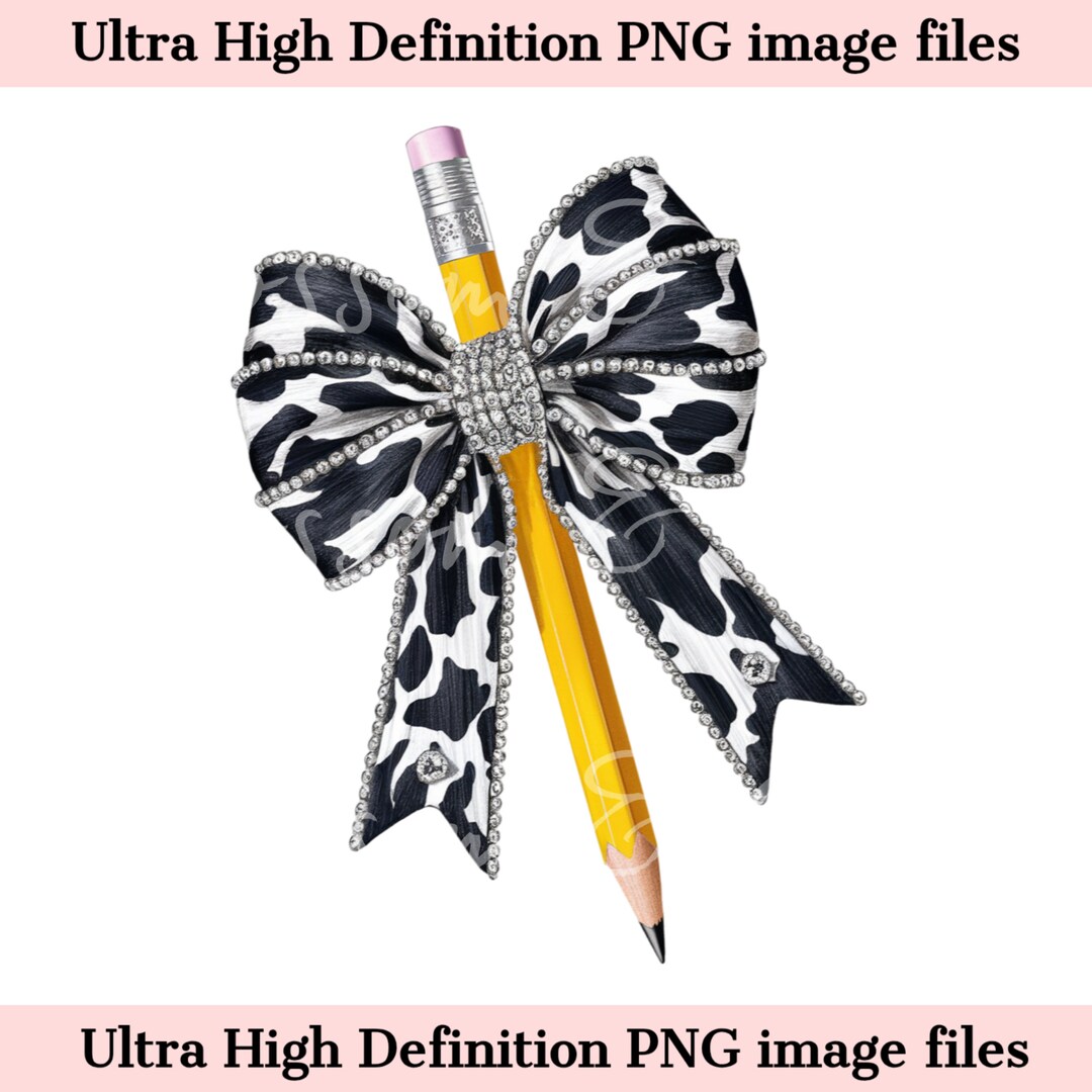 Bedazzled Black Cow Pencil PNG - Instant Download - Cute Teacher PNG ...