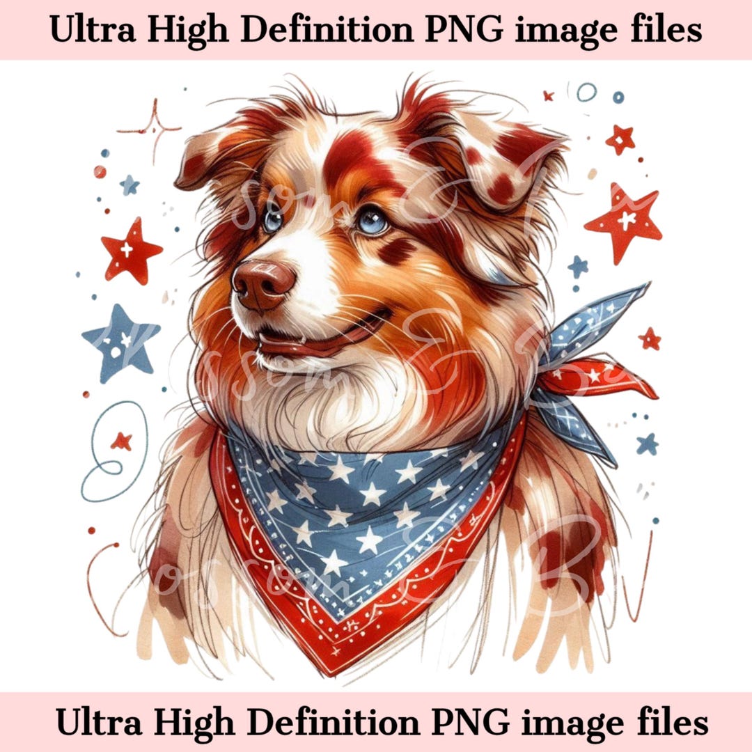Digital - Cute Australian Shepherd Dog PNG Printable Dog Portrait PNG ...