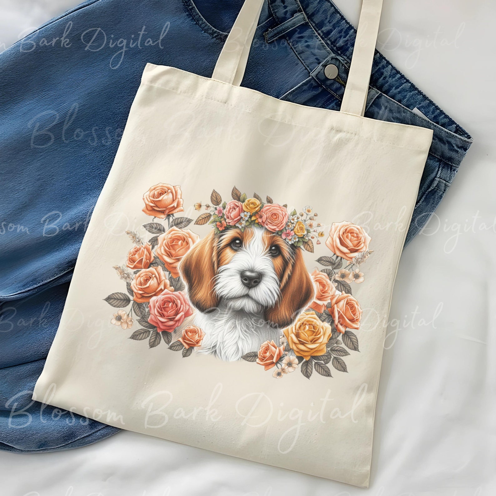 Digital Petit Basset Griffon Vendeen PNG Flower Dog Art - Pbgv Puppy ...