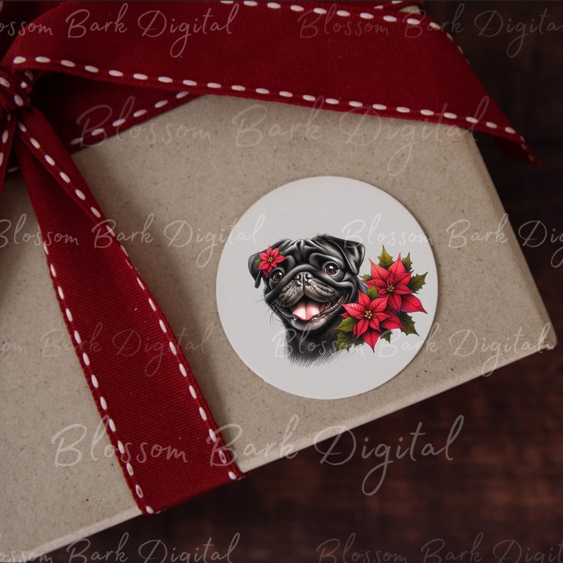 Digital Christmas Pug Dog PNG Holiday Dog Art - Black Pug Puppy PNG ...