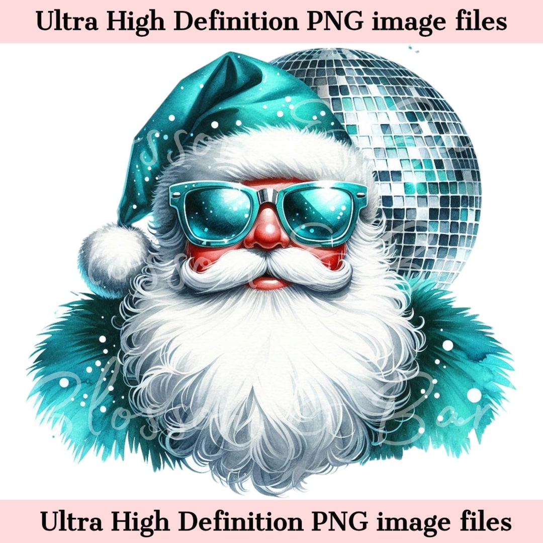 Digital Teal Disco Santa PNG Glitter Preppy Christmas PNG - Holiday ...