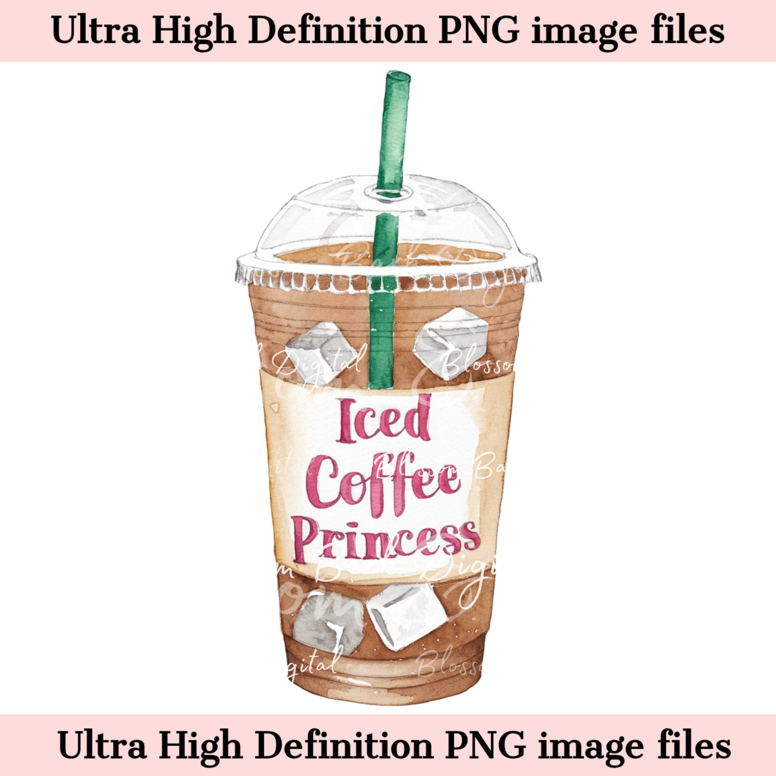 Digital Iced Coffee Princess PNG Pretty Girly Coffee PNG - Faux Gem ...