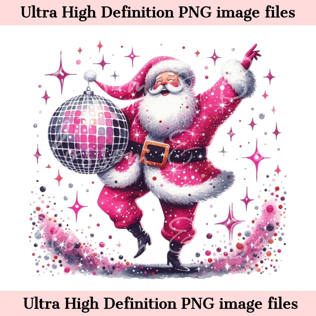 Digital Pink Disco Santa PNG Glitter Preppy Christmas PNG - Holiday ...
