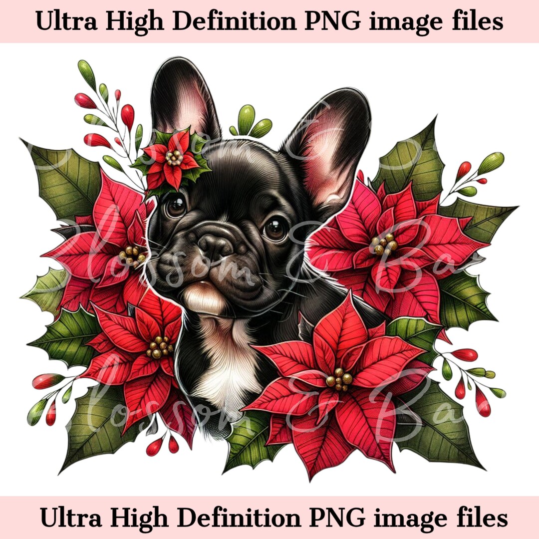 Digital Christmas French Bull Dog PNG Holiday Dog Art - Frenchie Puppy ...