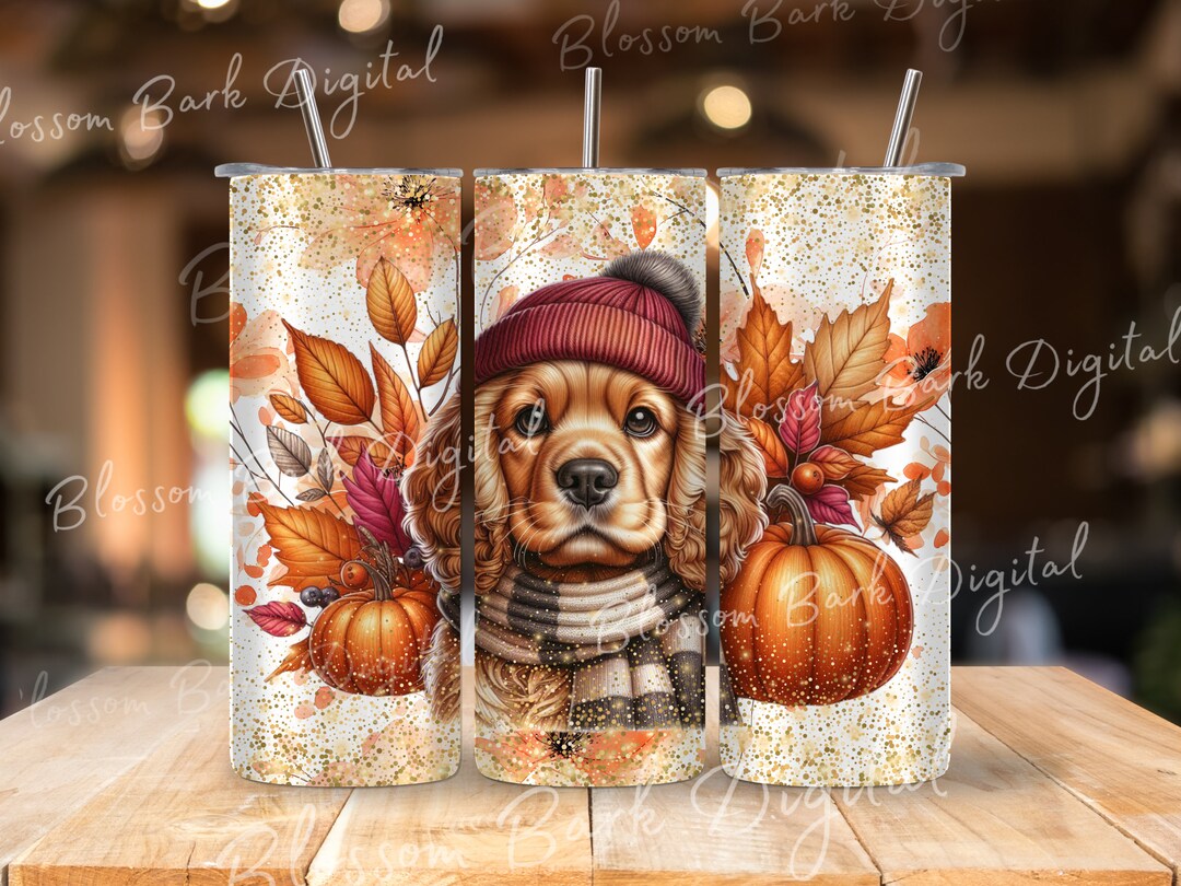 Digital - Autumn Cocker Spaniel Dog Tumbler Wrap 20 Oz Skinny Tumbler ...