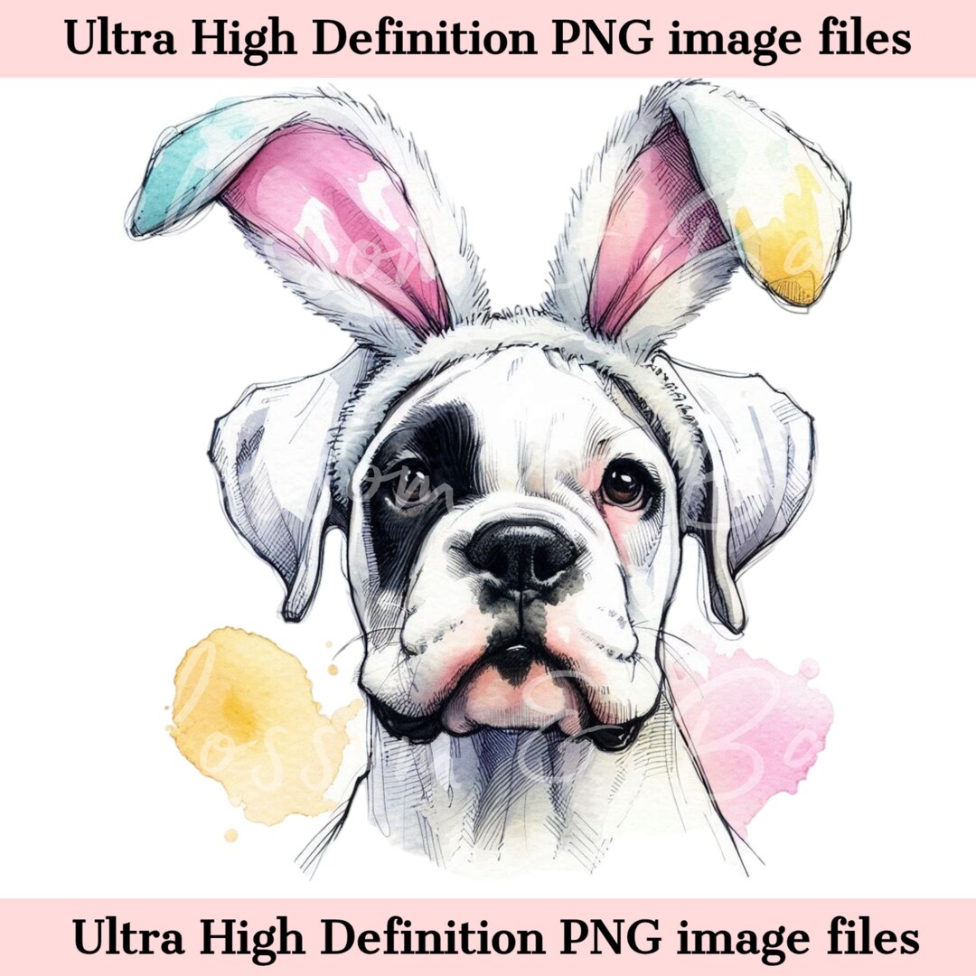 Digital Easter White Boxer PNG Printable Dog Portrait PNG - Boxer Dog ...
