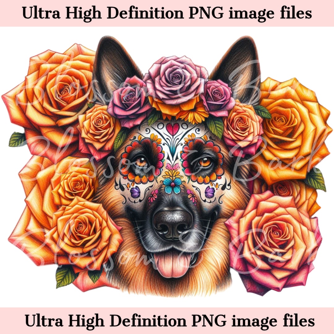 Digital German Shepherd PNG Day of the Dead Png - Cute German Shepherd ...