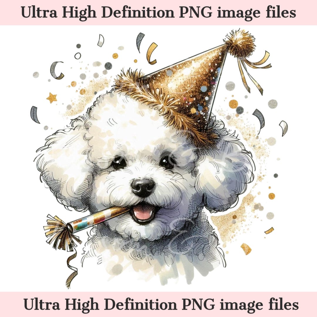 Digital New Years Bichon Frise Dog PNG Holiday Dog Art - Bichon ...