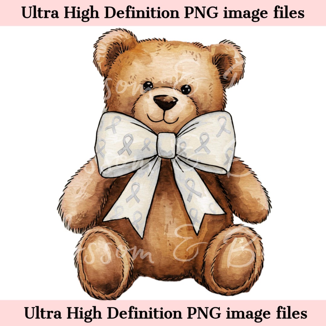 Digital White Cancer Support Bear PNG Watercolor Lung Cancer PNG ...