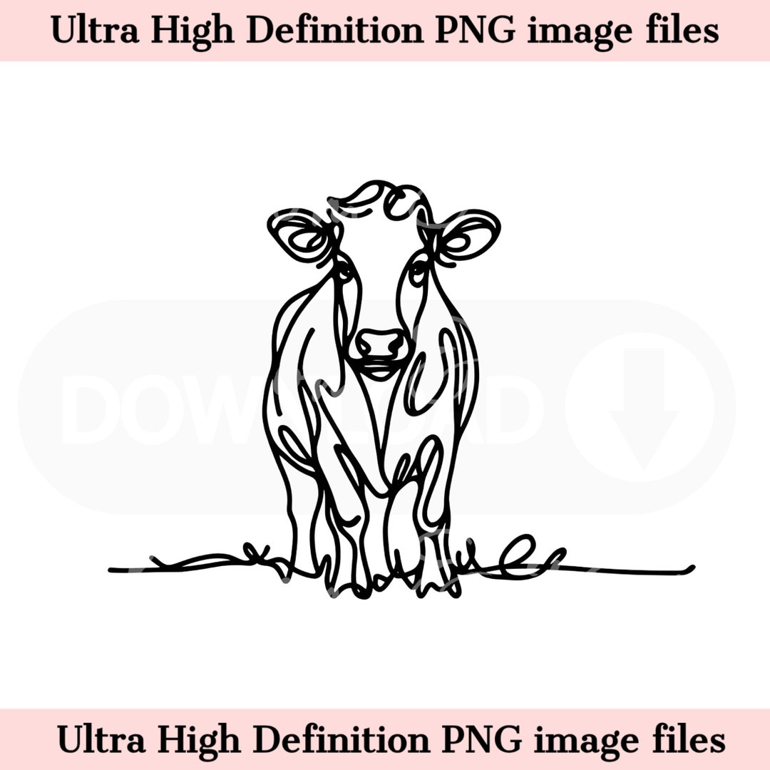 Digital Sketch Line Cow PNG File Beautiful Ink Line Art Minimal Farming ...