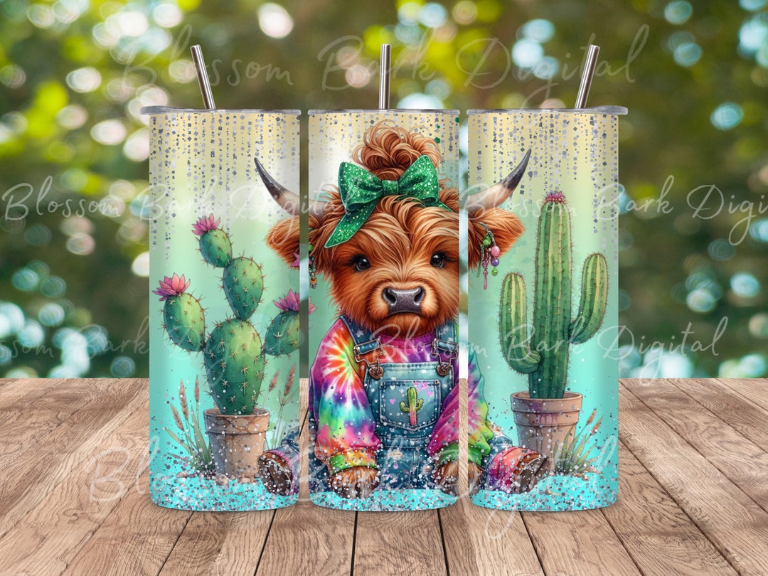 Digital - Highland Cow With Cactus Tumbler Wrap 20 Oz Skinny Tumbler ...