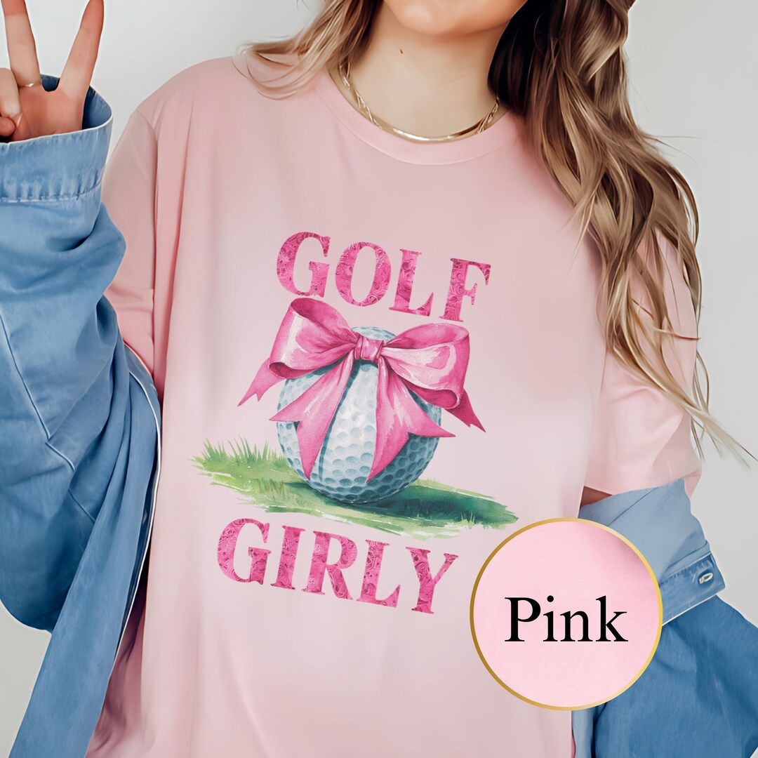Golf Girly Aesthetic Shirt, Hot Pink Bow Golf Tee, Cart Girl Outfit ...