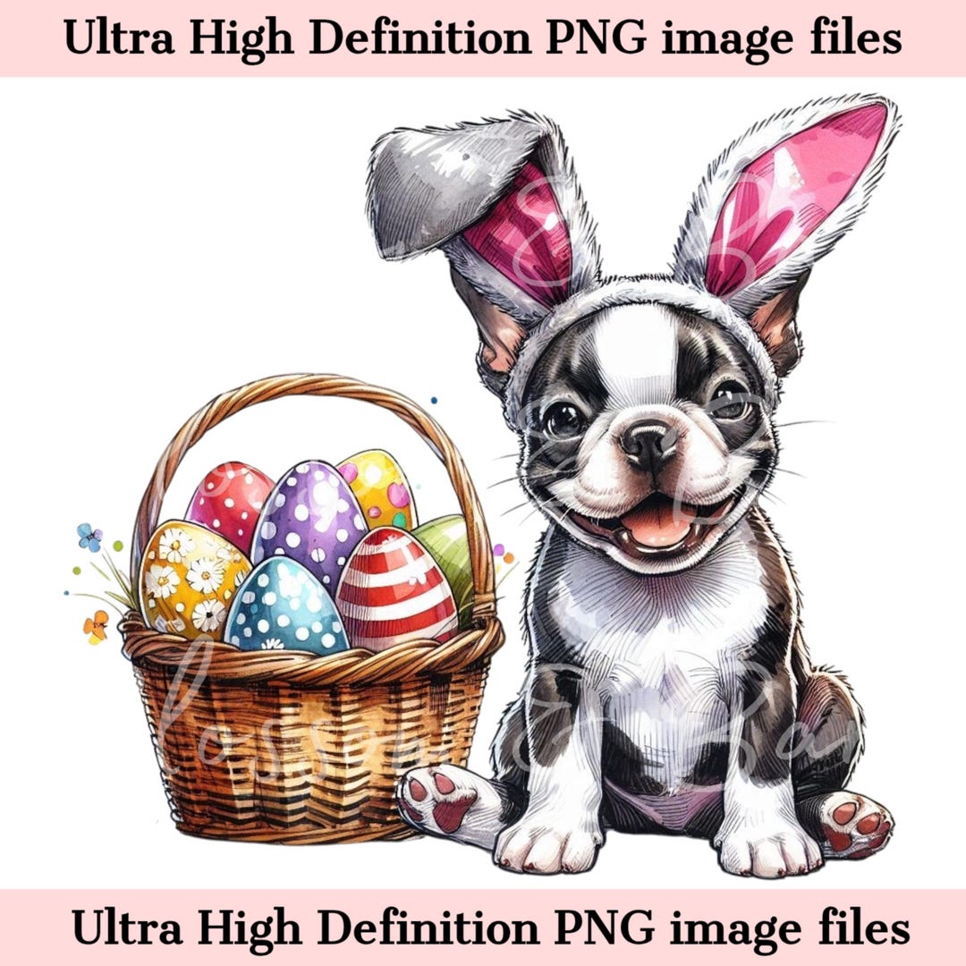 Digital Easter Boston Terrier PNG Printable Dog Portrait PNG - Boston ...