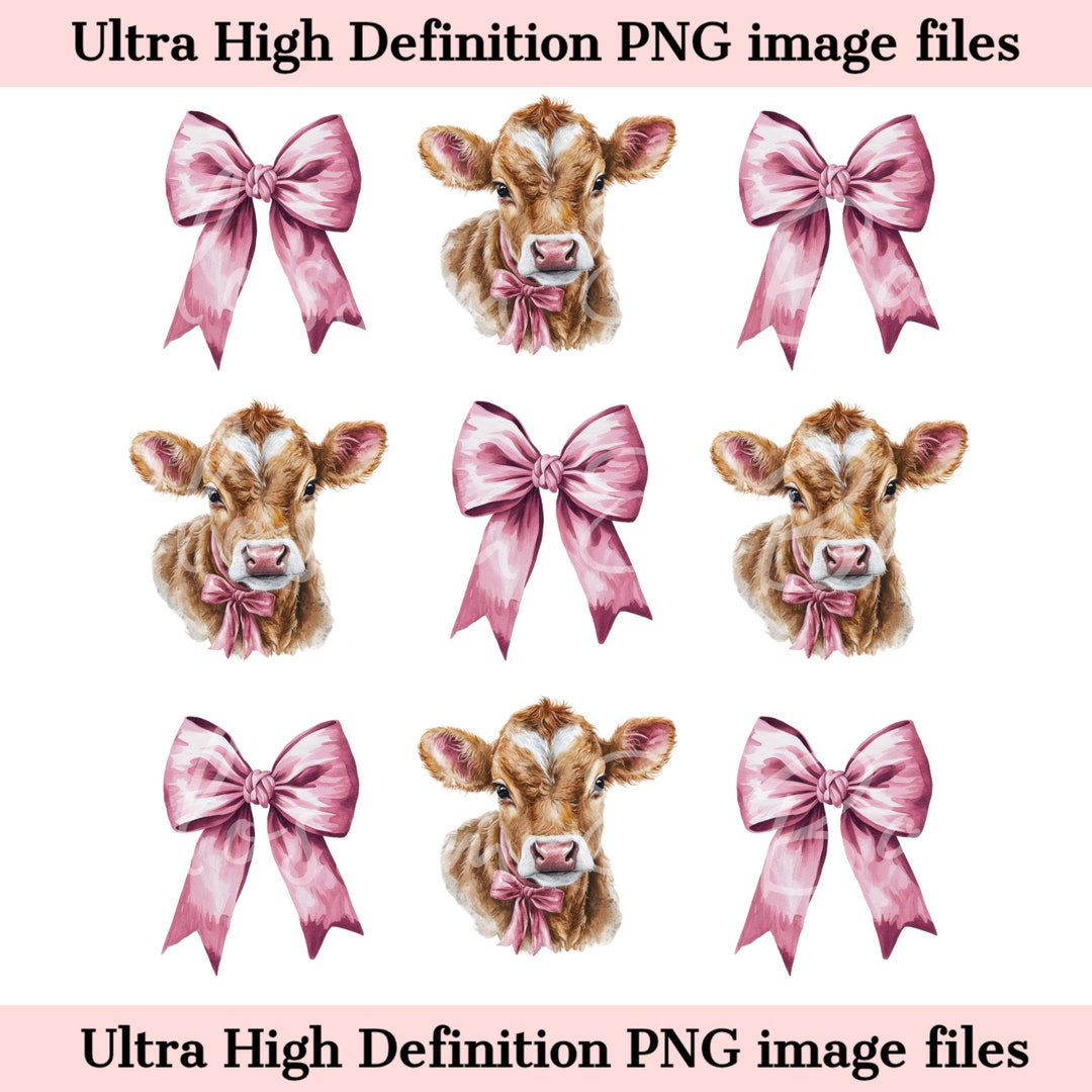 Cute Cow and Coquette Bow PNG - Instant Download for Cute Grid Shirt ...