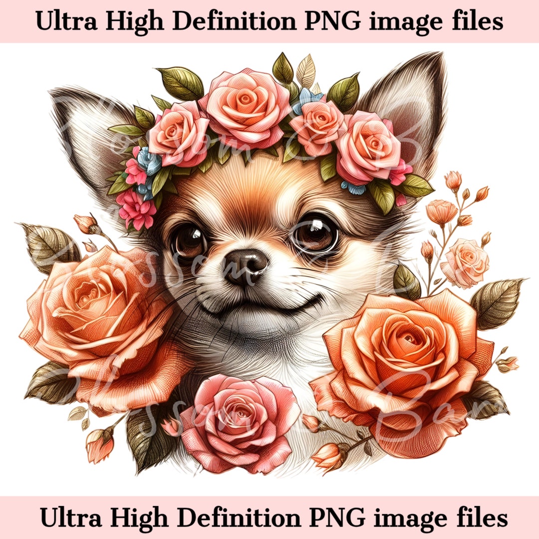 Digital Chihuahua PNG Flower Dog Art - Chihuahua Dog Puppy PNG Instant ...