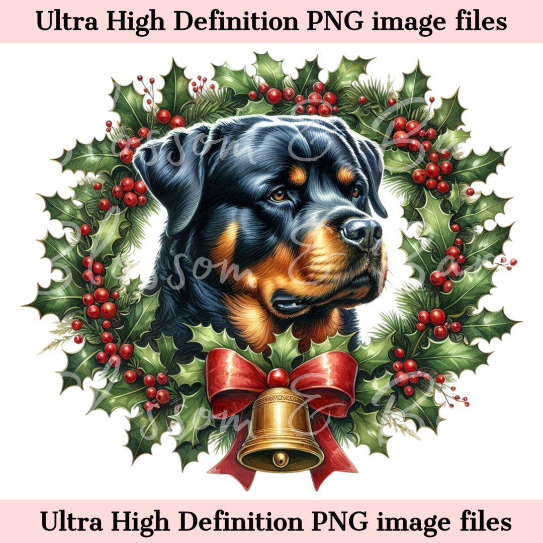 Digital Christmas Rottweiler PNG Holiday Dog Art - Cute Dog Christmas ...