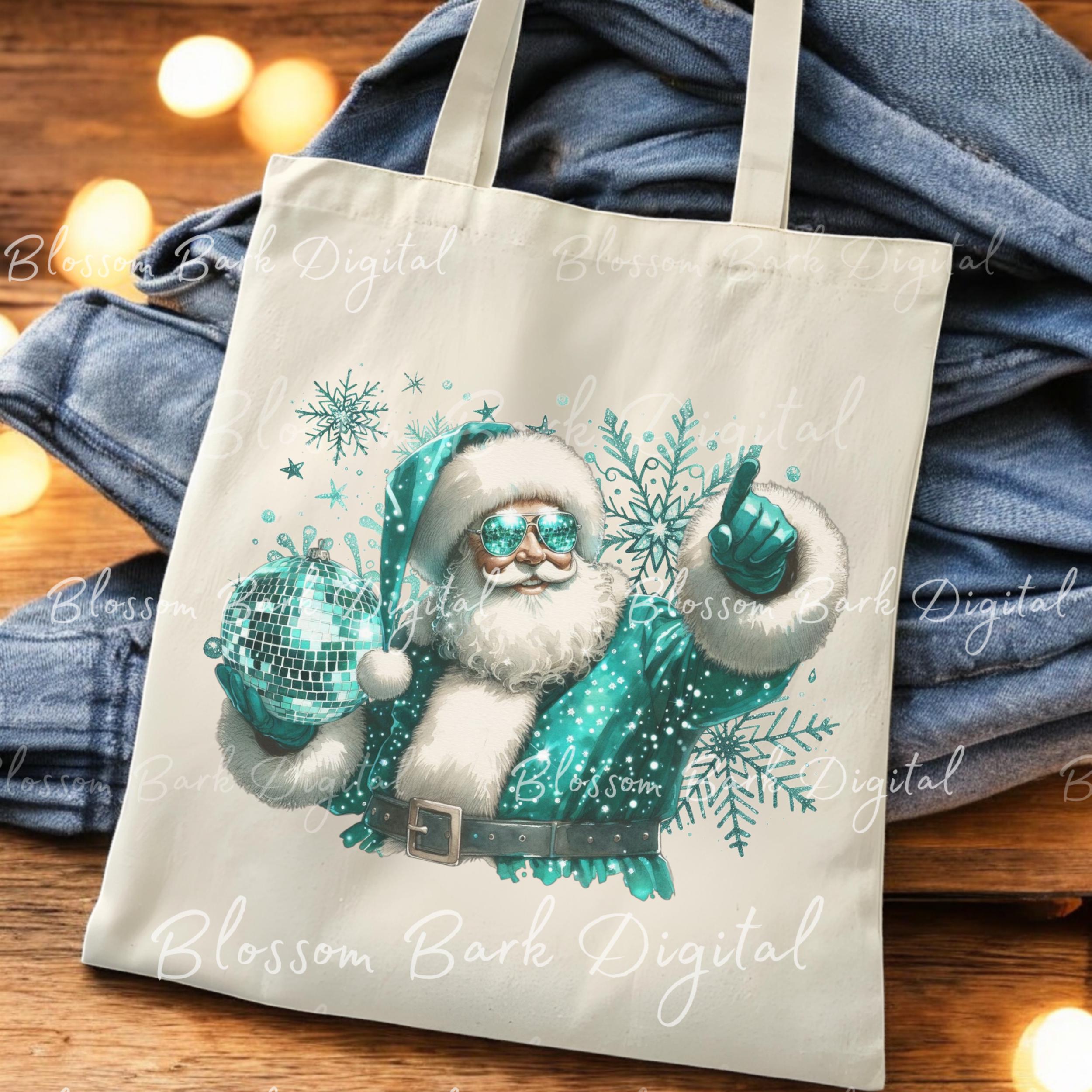 Digital Teal Retro Santa PNG Glitter Disco Christmas PNG - Holiday Clip ...