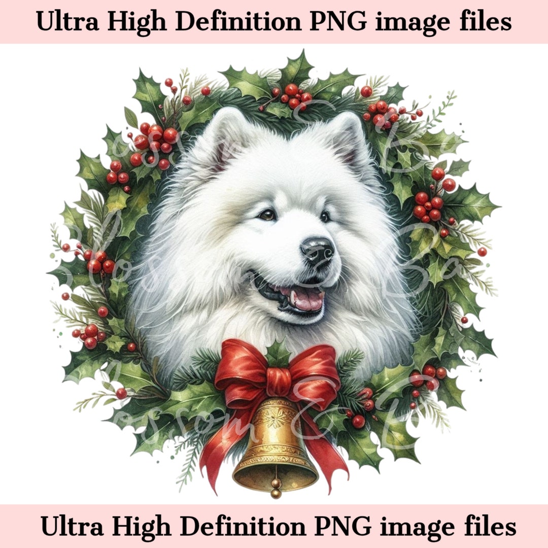Digital Christmas Samoyed PNG Holiday Dog Art - Samoyed Dog Mom ...