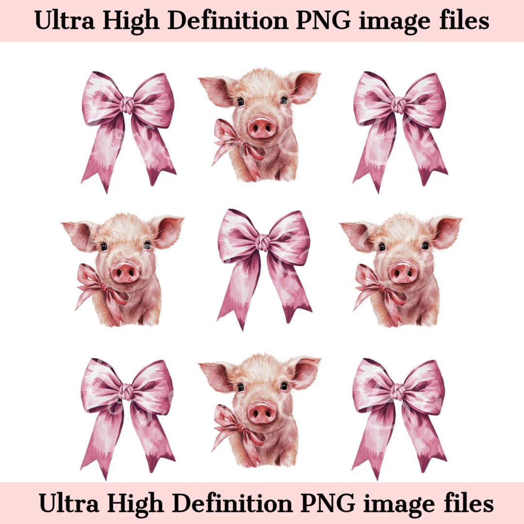 Cute Pig and Coquette Bow PNG - Instant Download for Cute Grid Shirt ...