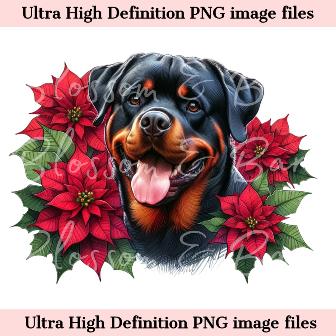 Digital Christmas Rottweiler Dog PNG Holiday Dog Art - Rottie Puppy PNG ...