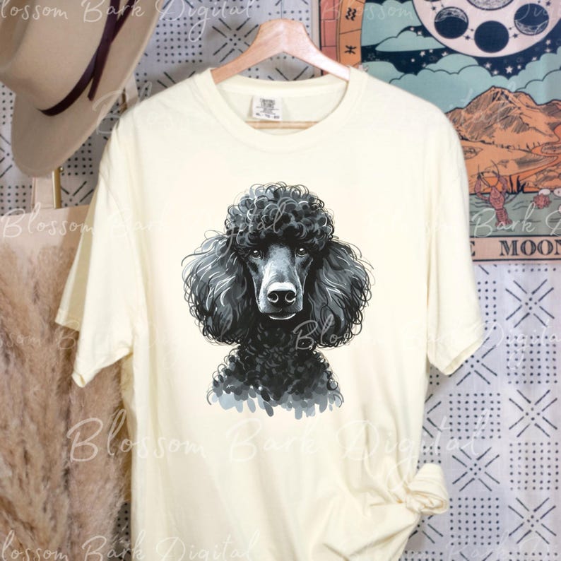 Digital Standard Poodle PNG Printable Dog Portrait PNG - Black Poodle ...
