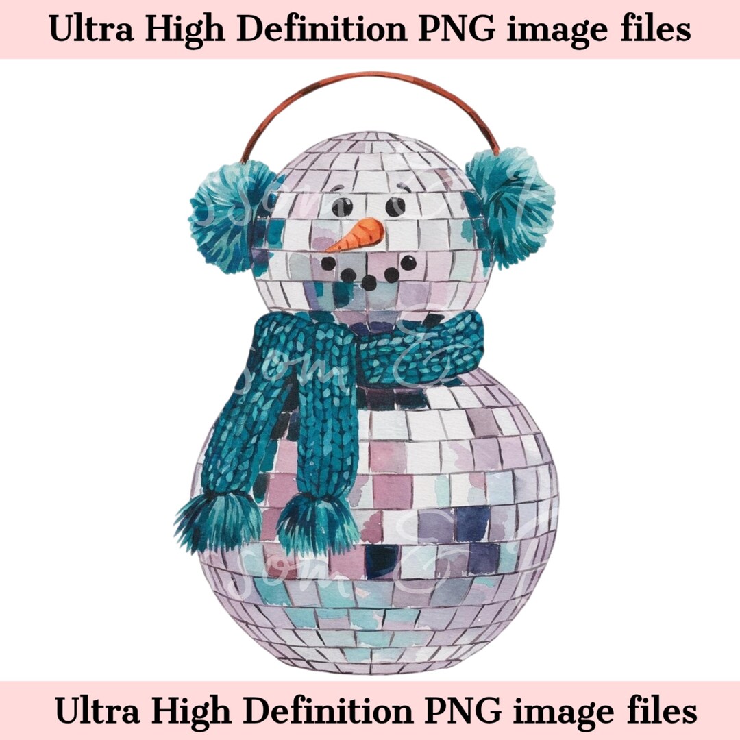 Digital Disco Ball Snowman PNG Teal Girly Christmas PNG - Holiday Clip ...