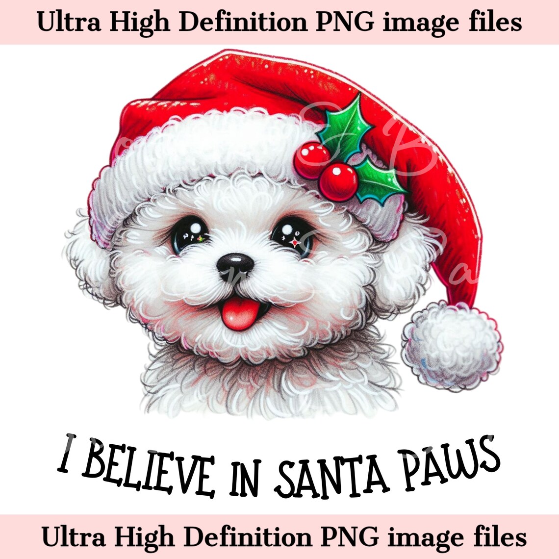 Digital Christmas Bichon Frise PNG Santa Paws PNG Holiday Dog PNG ...