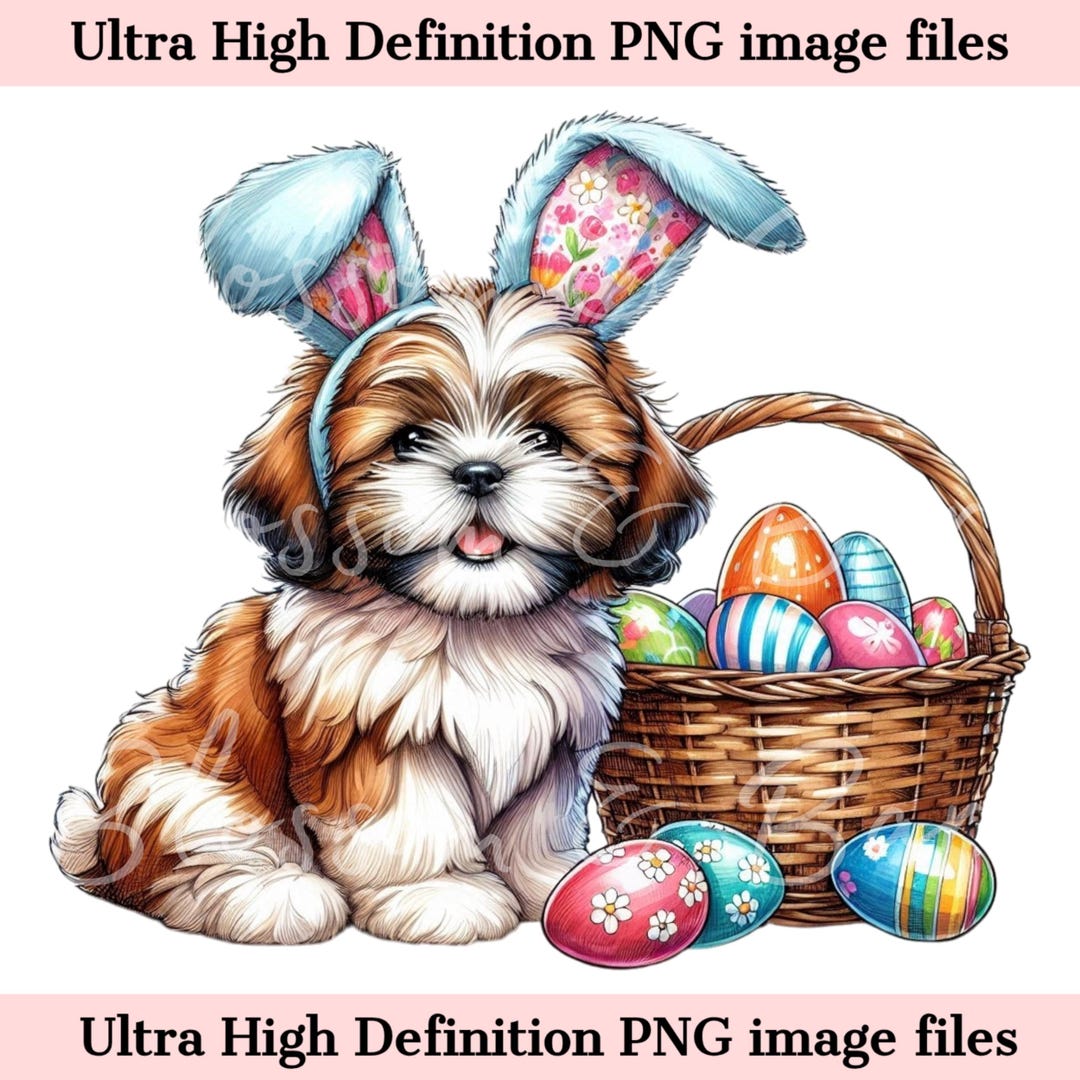 Digital Easter Shih Tzu PNG Printable Dog Portrait PNG - Shih Tzu PNG ...