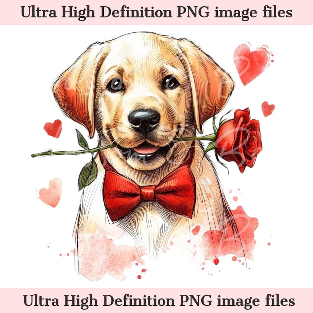 Digital Valentine's Labrador Retriever PNG Printable Dog Portrait PNG ...