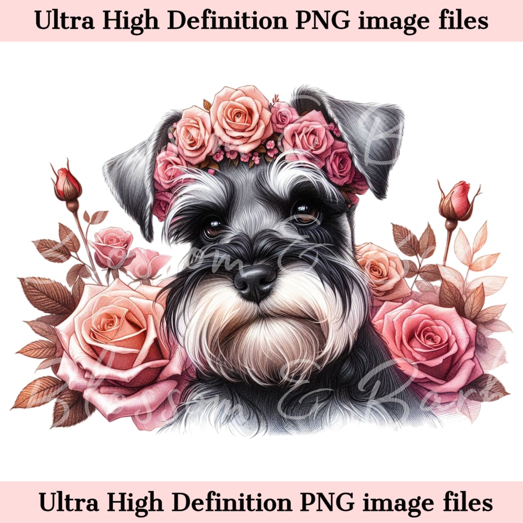 Digital Schnauzer Flower Dog Art - Cute Puppy PNG Instant Download for ...