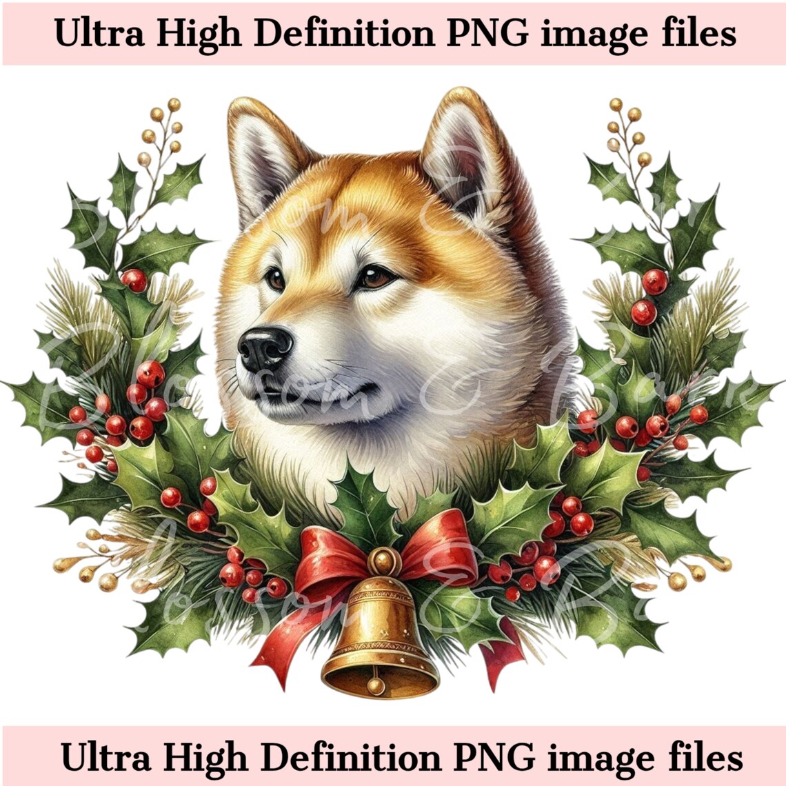 Digital Christmas Shiba Inu PNG Holiday Dog Art - Dog Christmas PNG ...