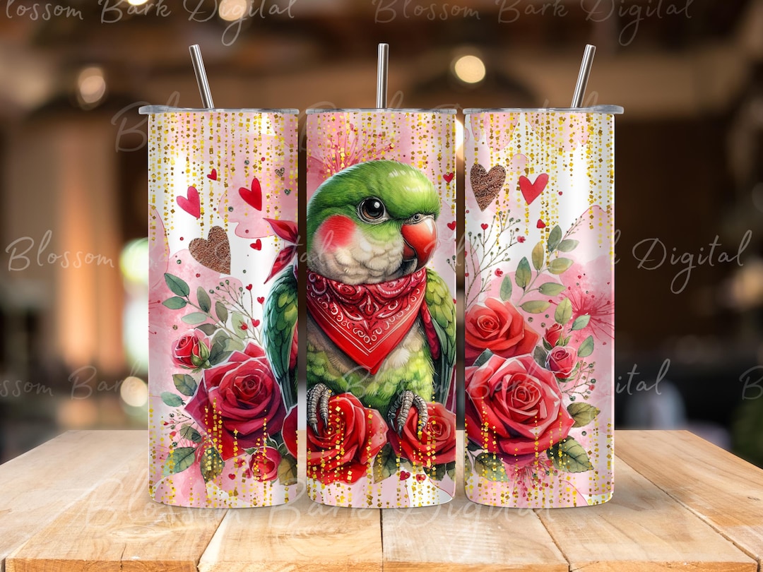 Digital - Valentine's Quaker Parrot Tumbler Wrap 20 Oz Skinny Tumbler ...