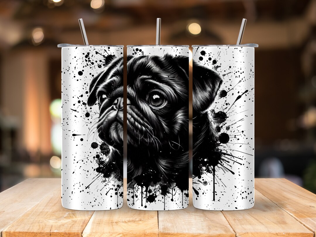 Digital - Black Ink Pug Dog Tumbler Wrap- Graffiti Art Tumbler Wrap 20 ...