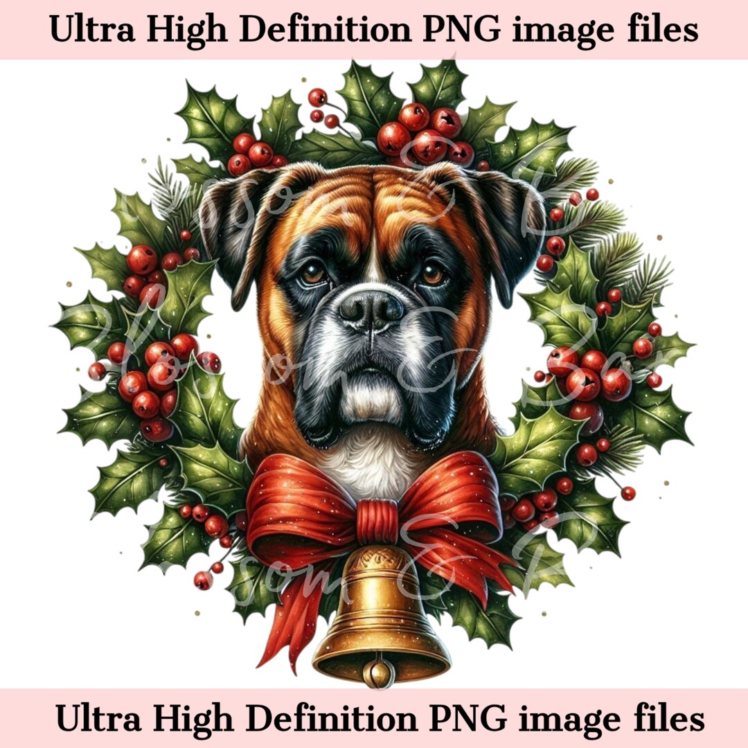 Digital Christmas Boxer Dog PNG Holiday Dog Art - Cute Boxer Mom ...