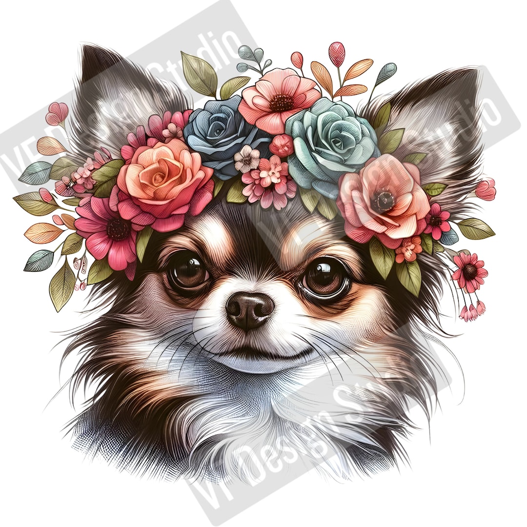 Digital Pretty Chihuahua PNG Flower Dog Art - Cute Teacup Puppy PNG ...