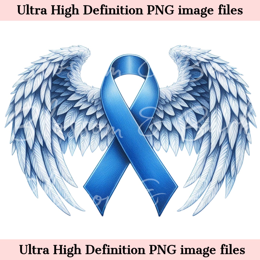 Digital Cancer Angel Wings PNG Watercolor Blue Cancer Ribbon PNG ...