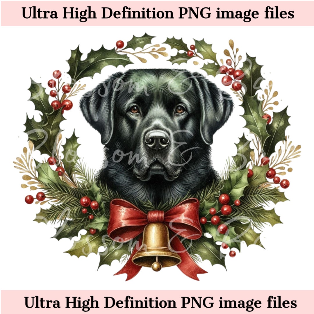 Digital Christmas Black Labrador PNG Holiday Dog Art - Hunting Dog Mom ...
