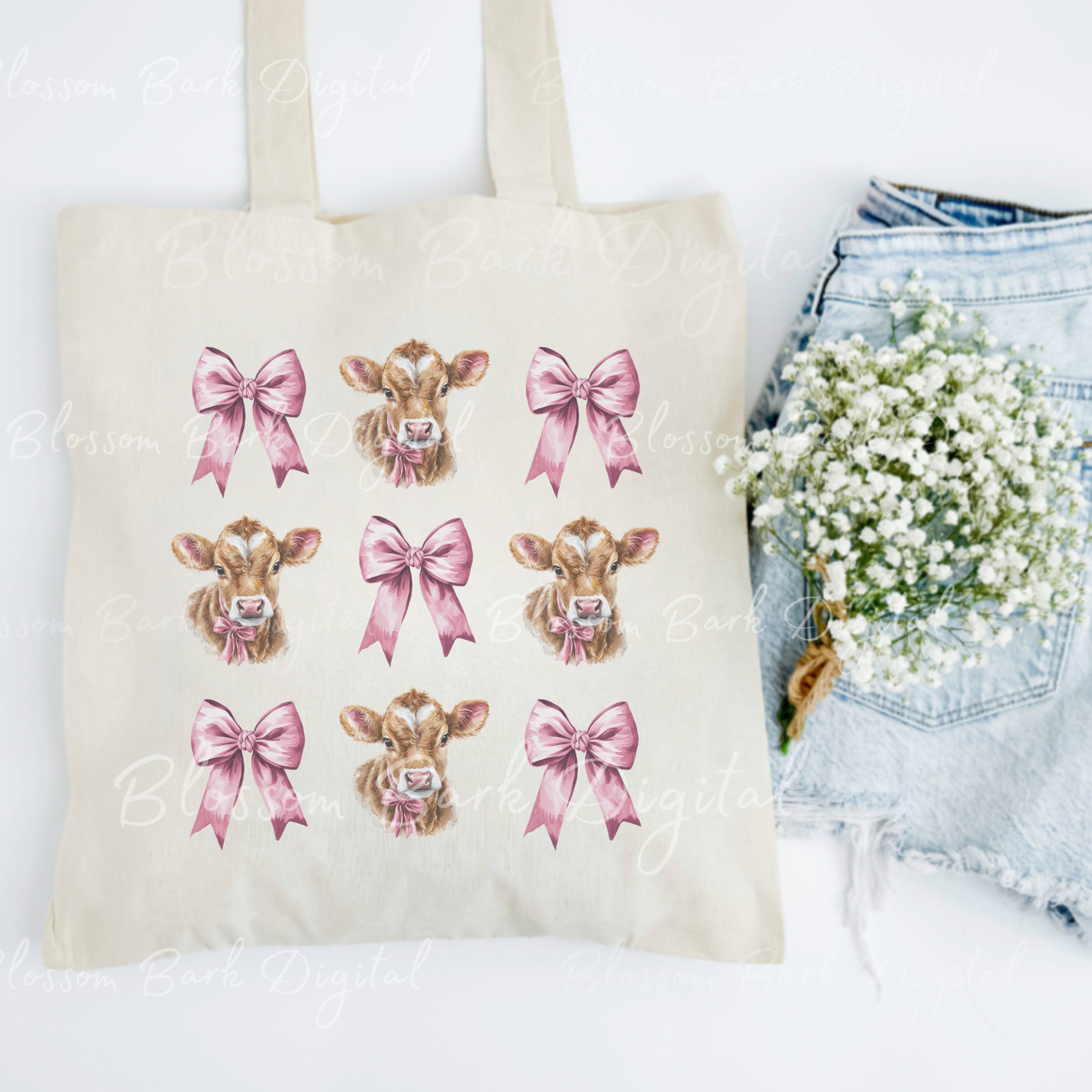 Cute Cow and Coquette Bow PNG - Instant Download for Cute Grid Shirt ...