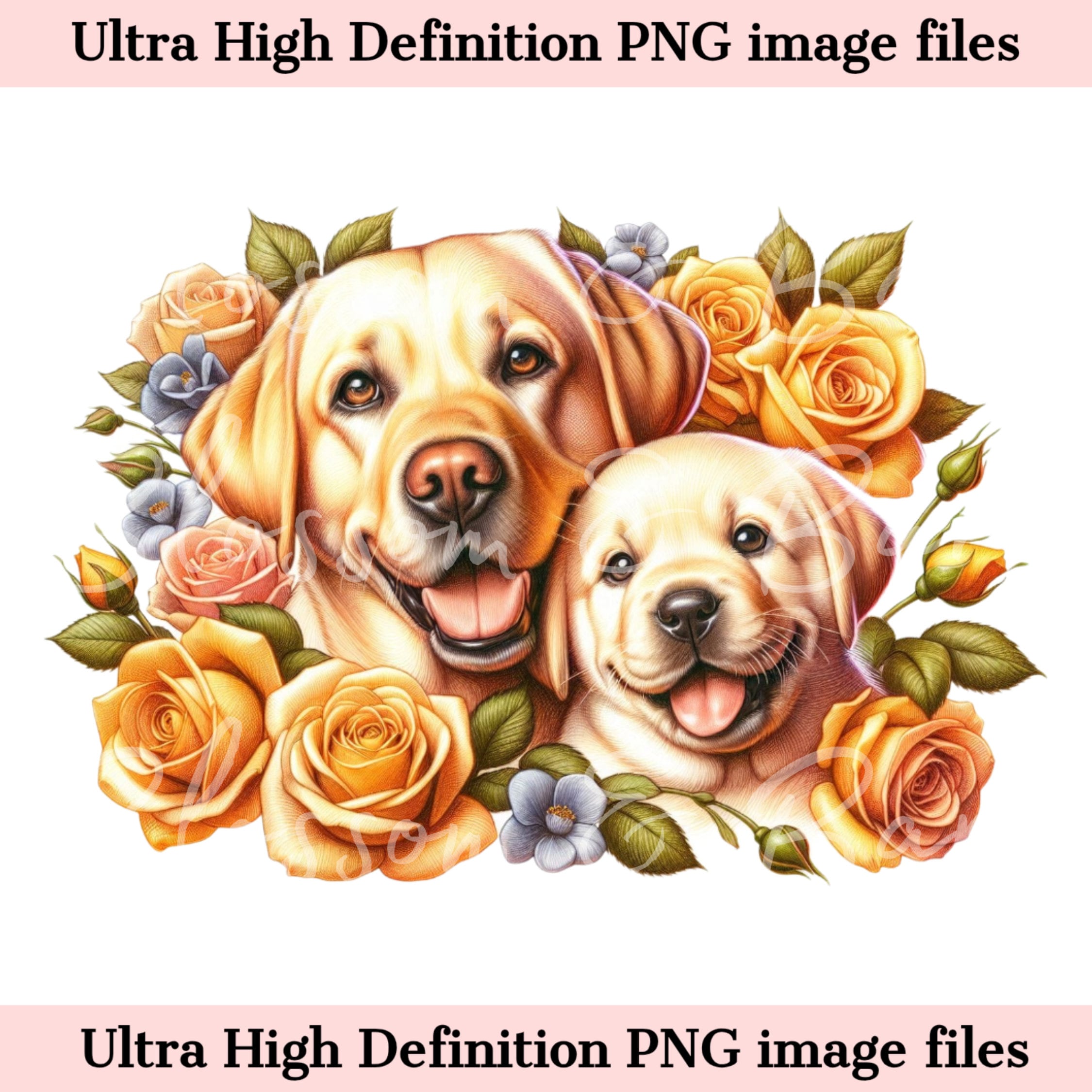 Digital Yellow Lab PNG Mom and Lab Puppy PNG Dog Art Cute Labrador ...