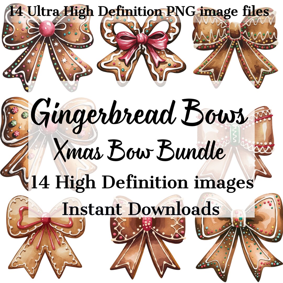 Gingerbread Bow PNG Bundle - Instant Download Digital Clip Art for ...