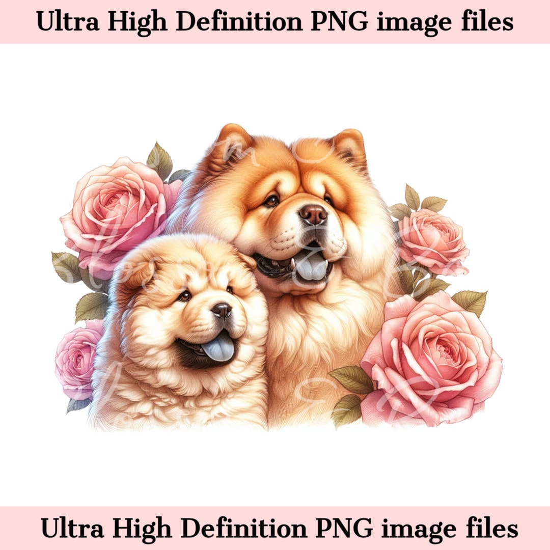 Digital Chow Chow PNG Mom and Puppy PNG Dog Art - Chow Chow Puppy PNG ...